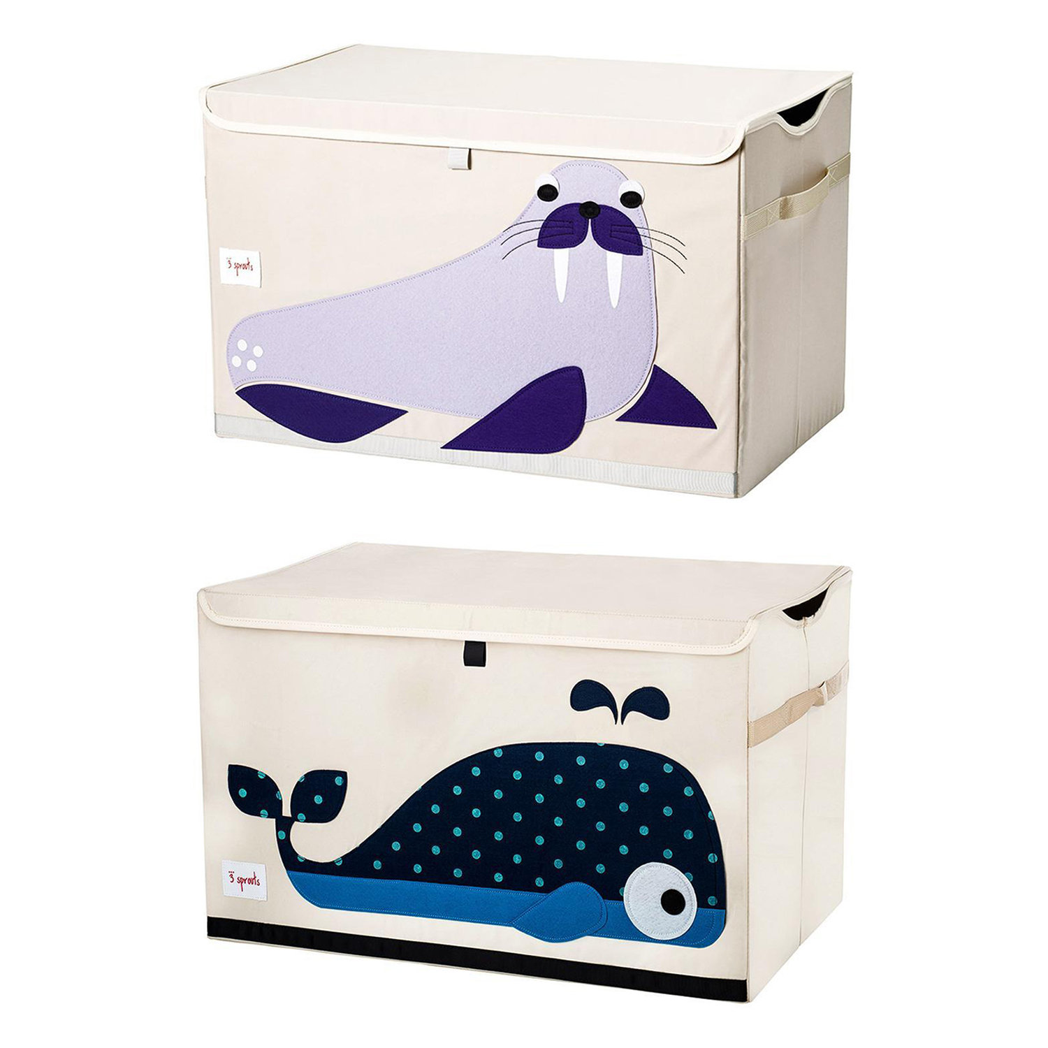 3 Sprouts Collapsible Playroom Toy Chest Storage Bin, Whale & Walrus (2 ...
