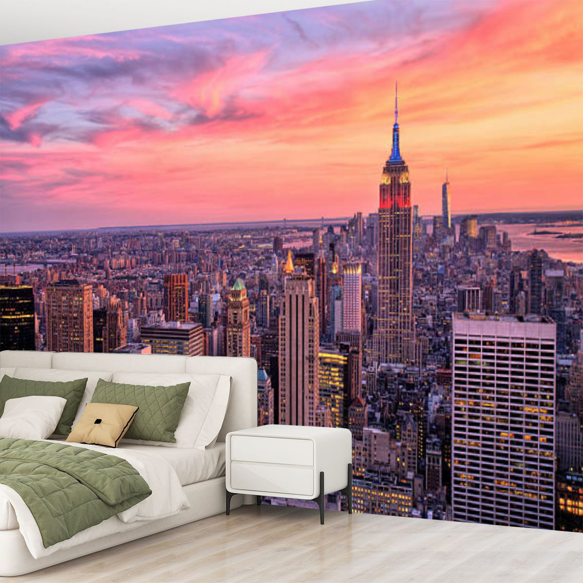 Latitude Run® Peel and Stick Canvas Wallpaper Wall Mural New York City Midtown Sunset Wall Art ...