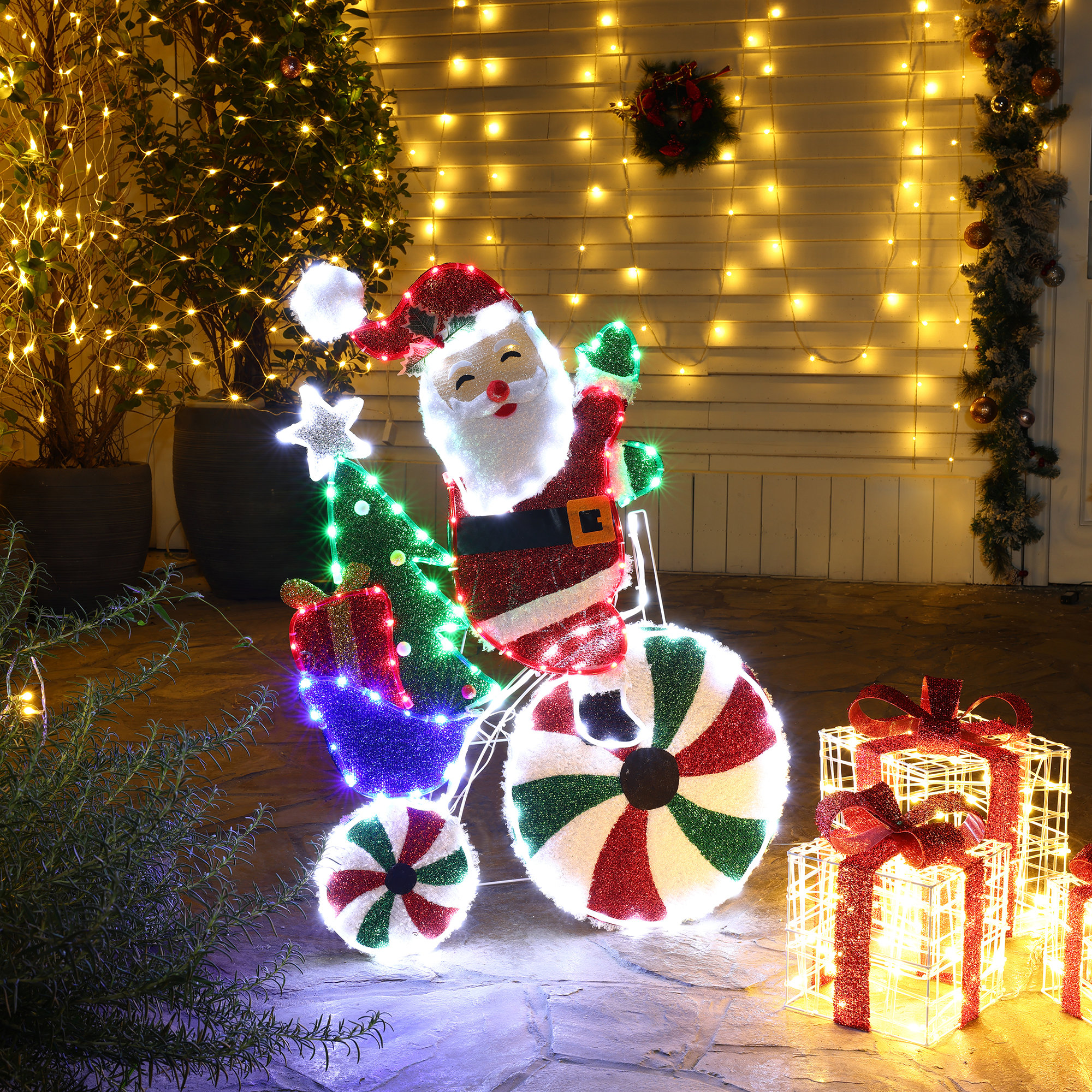 The Holiday Aisle® Santa on Peppermint Bike Lighted Display & Reviews ...