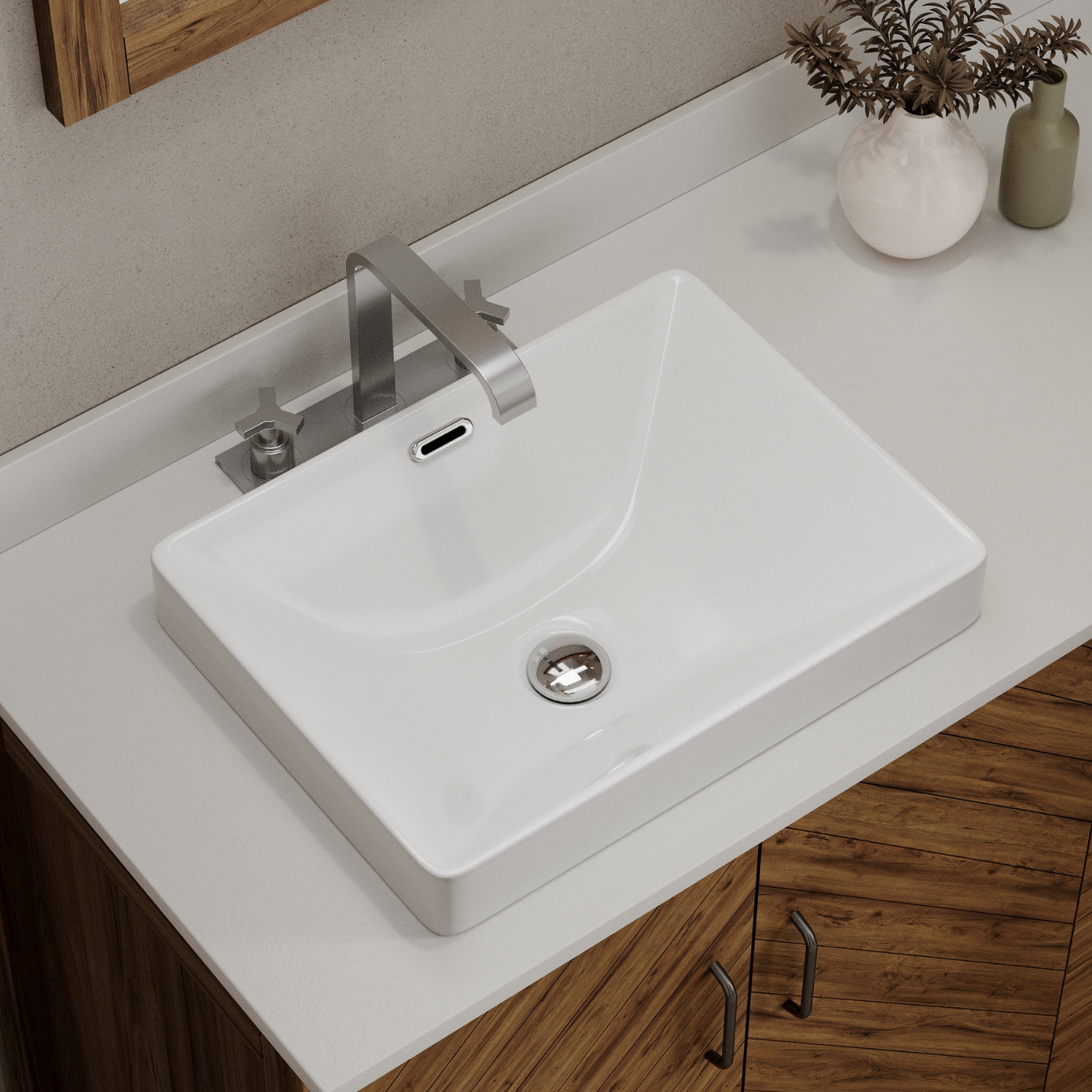 Los Flexi 17" x 13" Semi Recessed Rectangular Ceramic Bathroom Sink ...