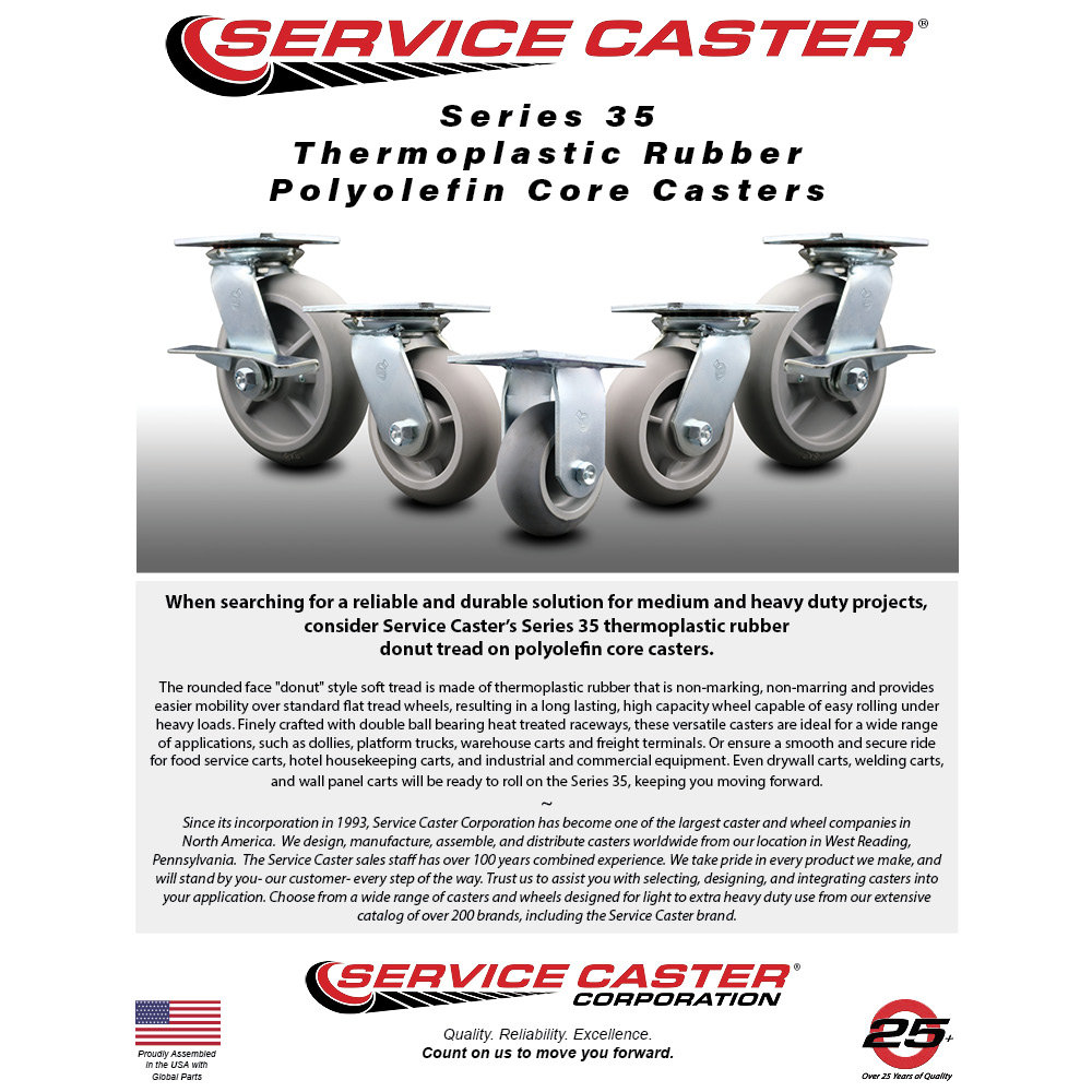 Service Caster 5 Inch Thermoplastic Caster Set with Roller Bearing 2 ...