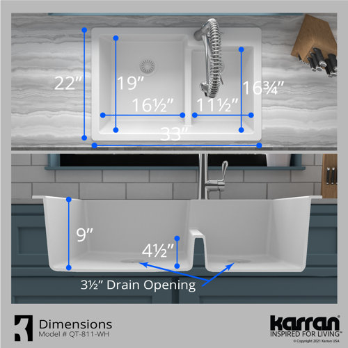 Karran Quartz 33'' X 22'' 60/40 Double Bowl Drop-in Kitchen Sink ...