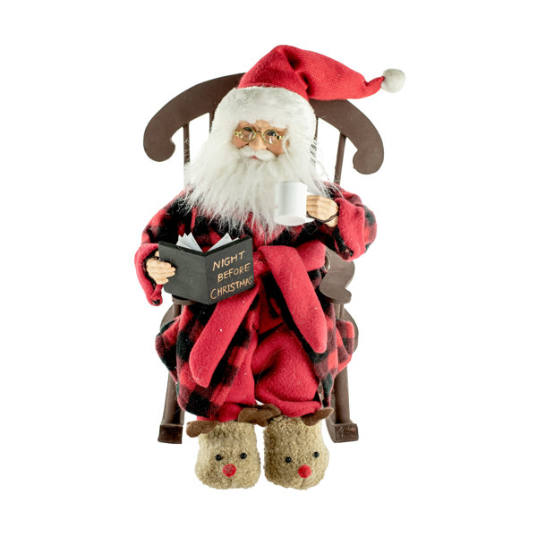 The Holiday Aisle® Sitting Bedtime Santa Claus in Rocking Chair | Wayfair