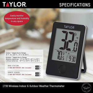 Taylor Wireless Digital Indoor/Outdoor Thermometer with Remote Sensor ...