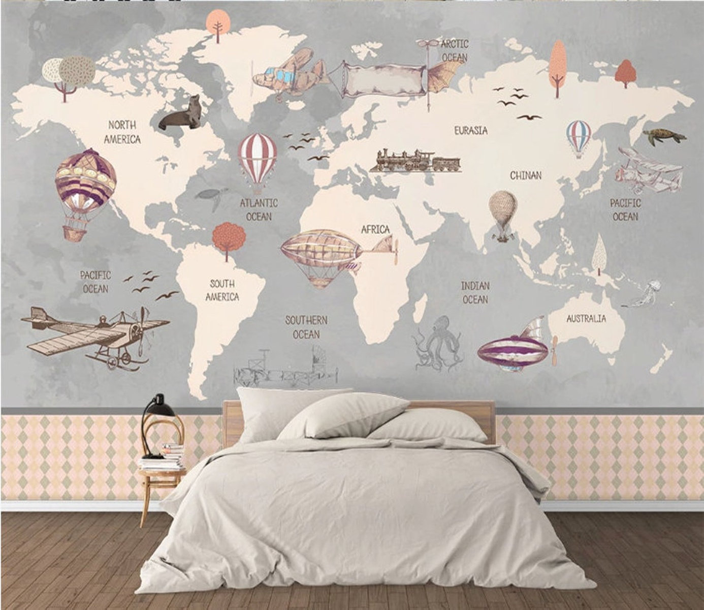 Breakwater Bay Modern World Map Airplanes Background Removable ...