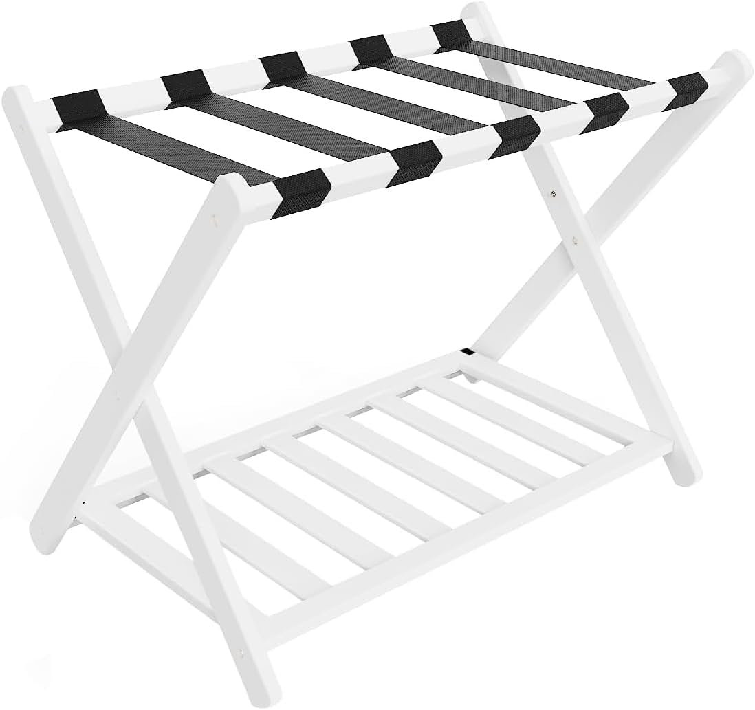 CHUANGWENYI Luggage Rack, Folding Luggage Rack For Guest Room, Walnut ...