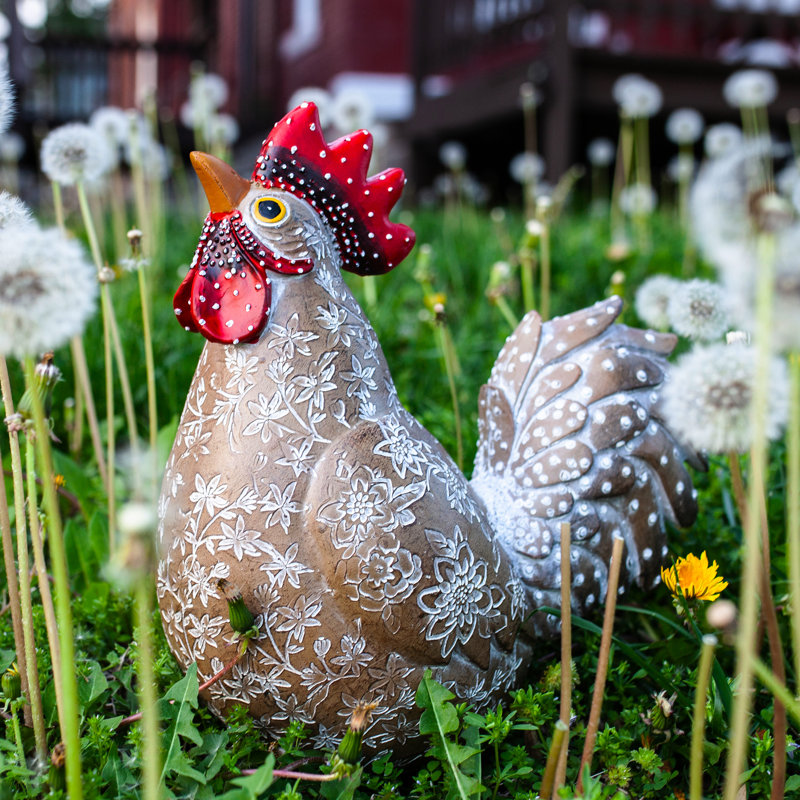 Exhart Hand Painted Rooster Garden Statue, 12 Inch | Wayfair