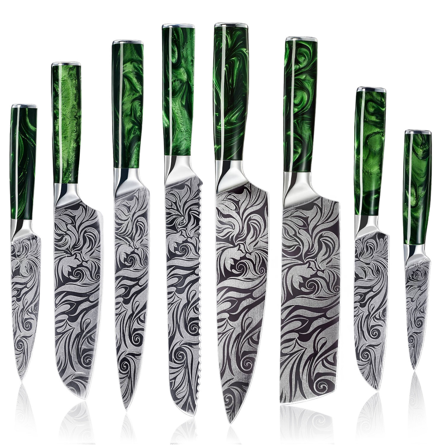 Senken Knives 8-Piece 'Wasabi' Japanese Kitchen Knife Set With Engraved ...