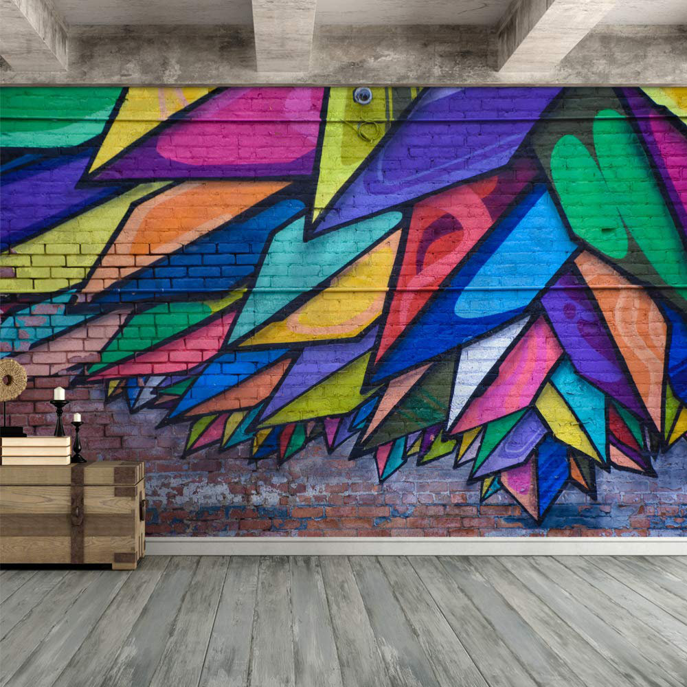 IDEA4WALL Vibrant Graffi Street Paint Peel & Stick Geometric Wallpaper ...