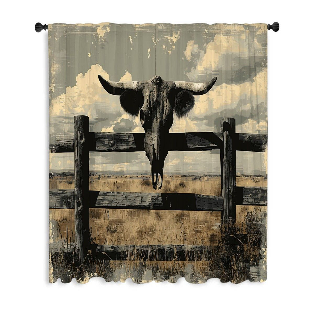 Loon Peak Steer skull Window Curtains, Ranch Blockout & Sheer Curtains ...