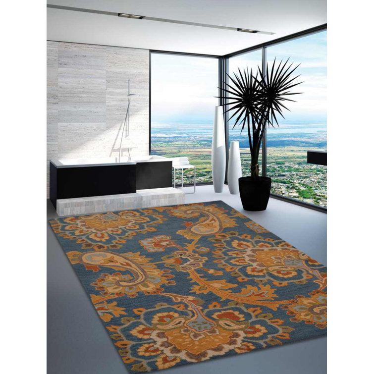 Johnsie Floral Wool Blue Area Rug