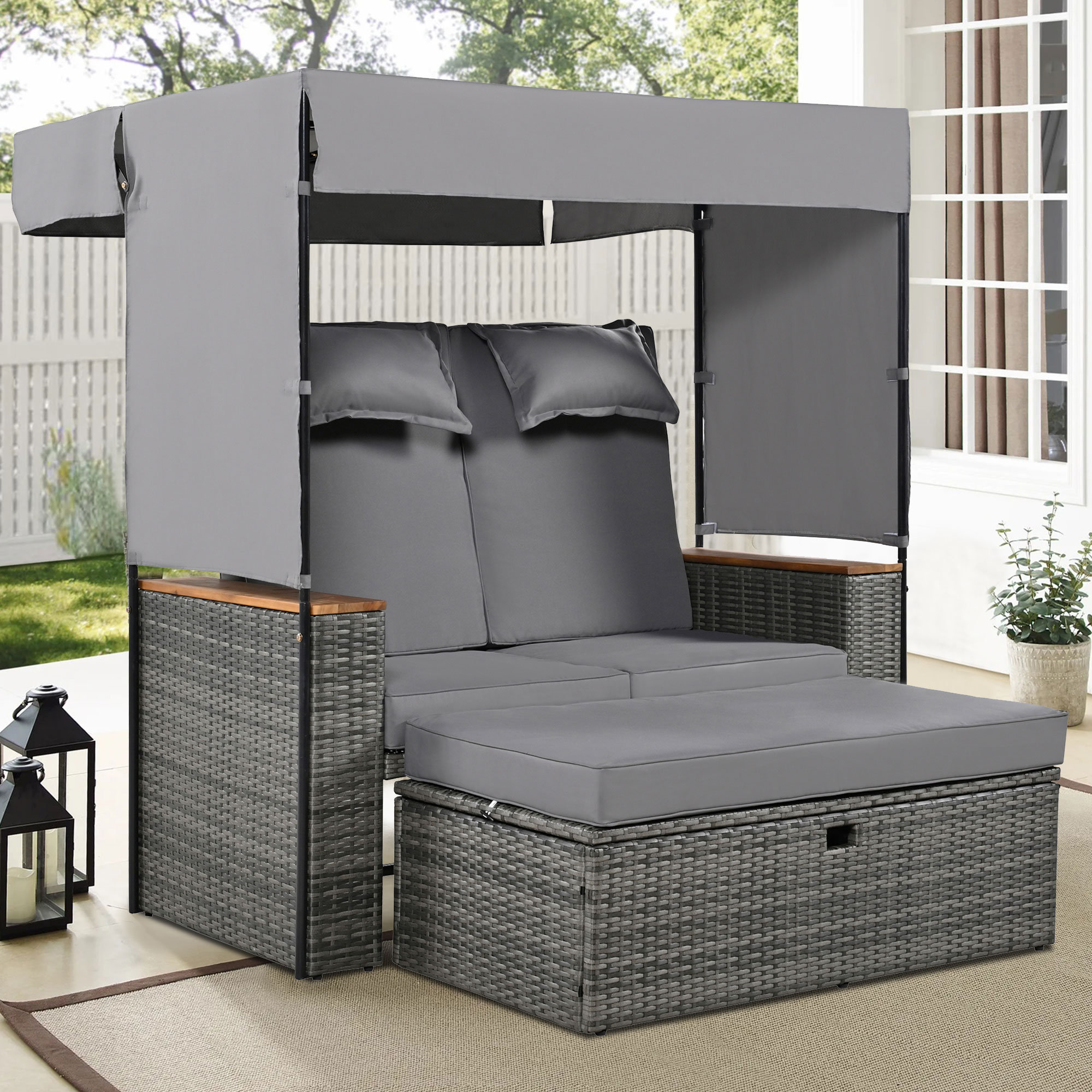 Latitude Run® Mayssonet 57'' Wide Outdoor Patio Daybed with Canopy and ...