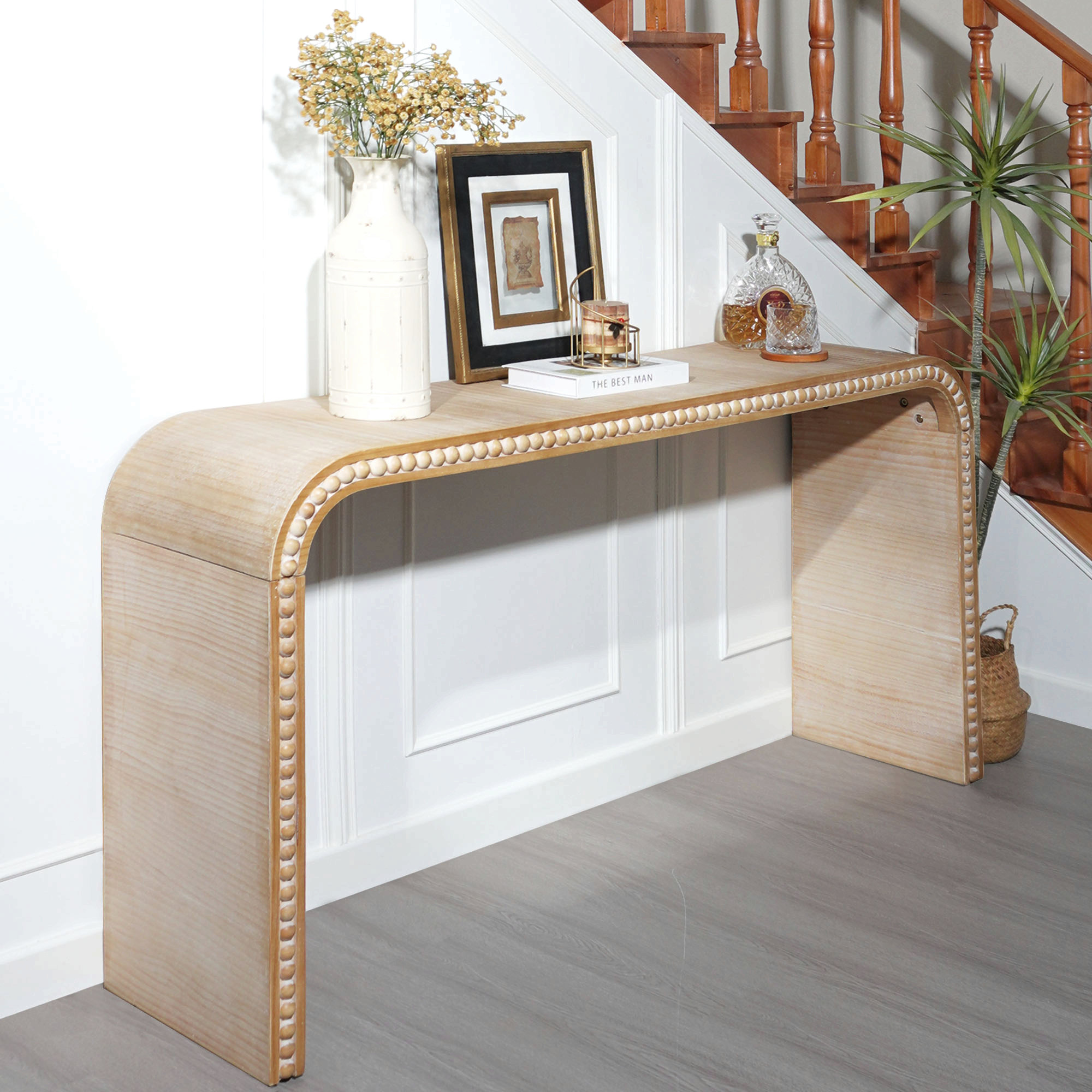 One Allium Way Wood Console Table, 59In Entryway Table, Curved ...
