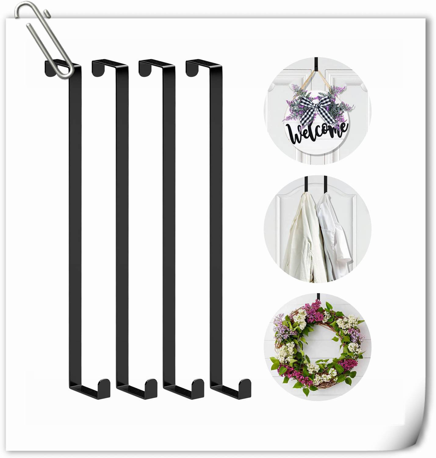 Rebrilliant 14 Inches Over The Door Hooks, 4 Pack Widen Wreath Hanger ...