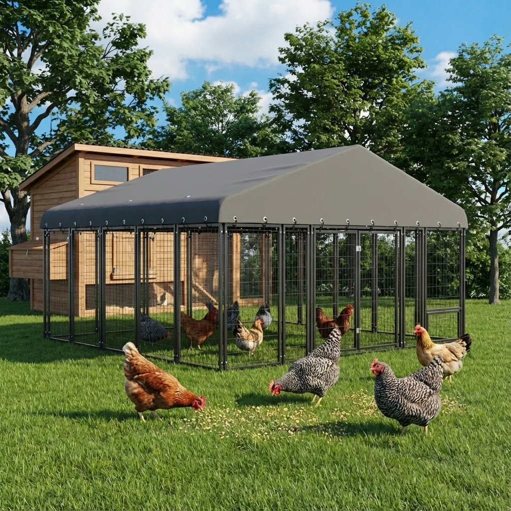 Arlmont & Co. Large Walk-In Metal Chicken Run With Waterproof Cover ...
