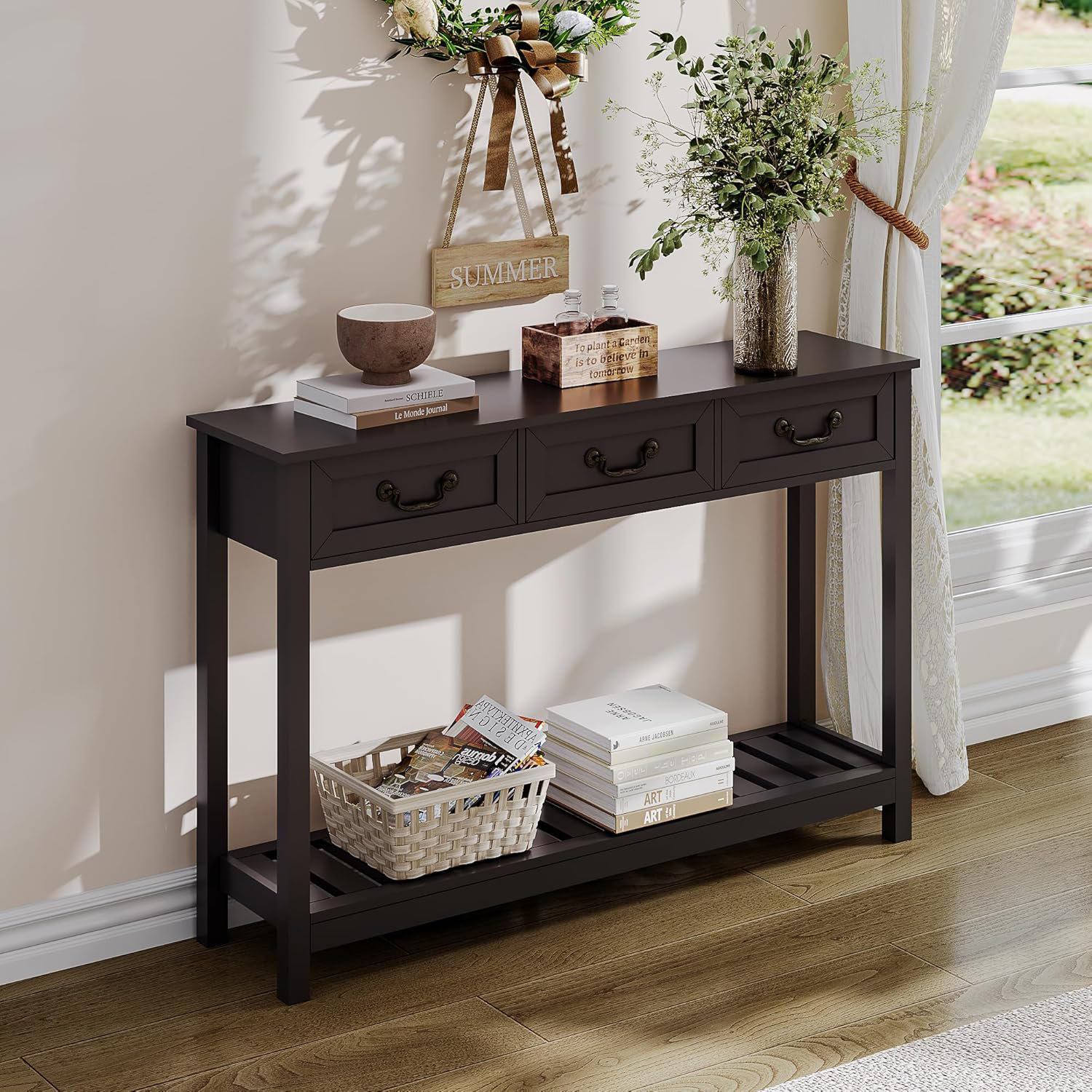 One Allium Way® Farmhouse Console Table With Drawers, Entryway/Hallway ...