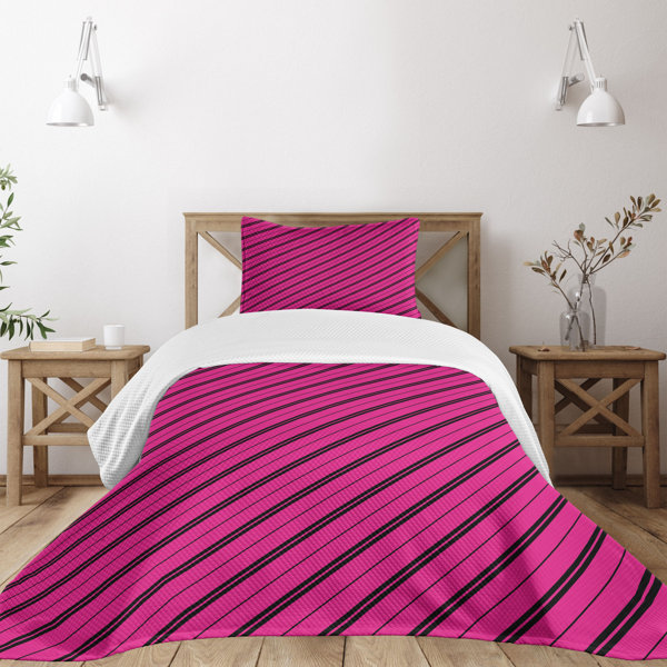 Ambesonne Hot Pink Bedspread Set 2 Pcs Diagonal Lines Modern Twin Hot ...