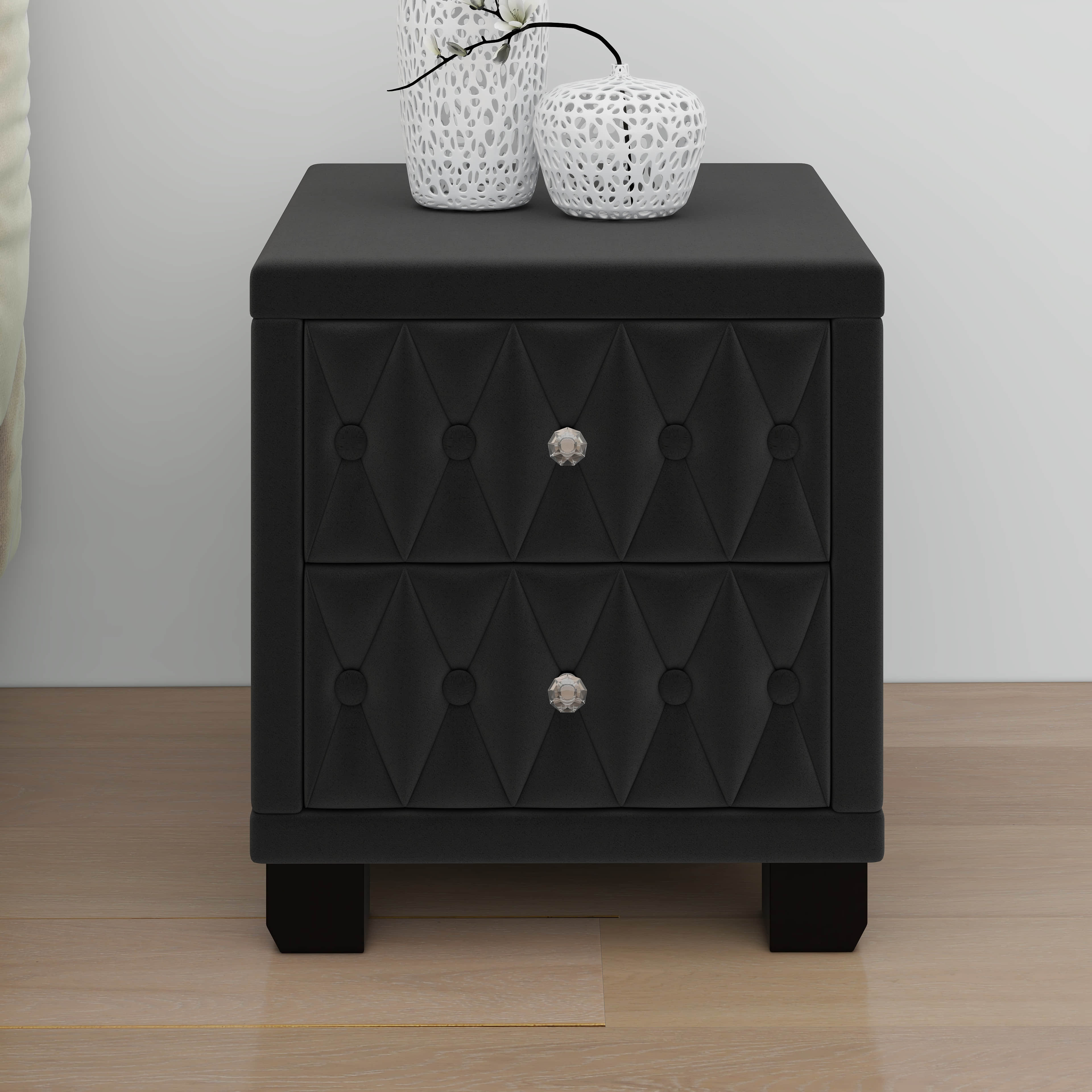 House of Hampton® Velvet Nightstand With Crystal Handles, 2 Drawers ...
