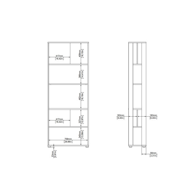 Latitude Run® Embrie 31.34" W x 80.59" H 5 Shelf Bookcase Room Divider ...