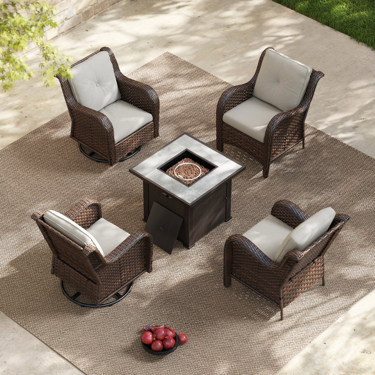 Red Barrel Studio® Rian 5 Piece Rattan Multiple Chairs Seating Group ...