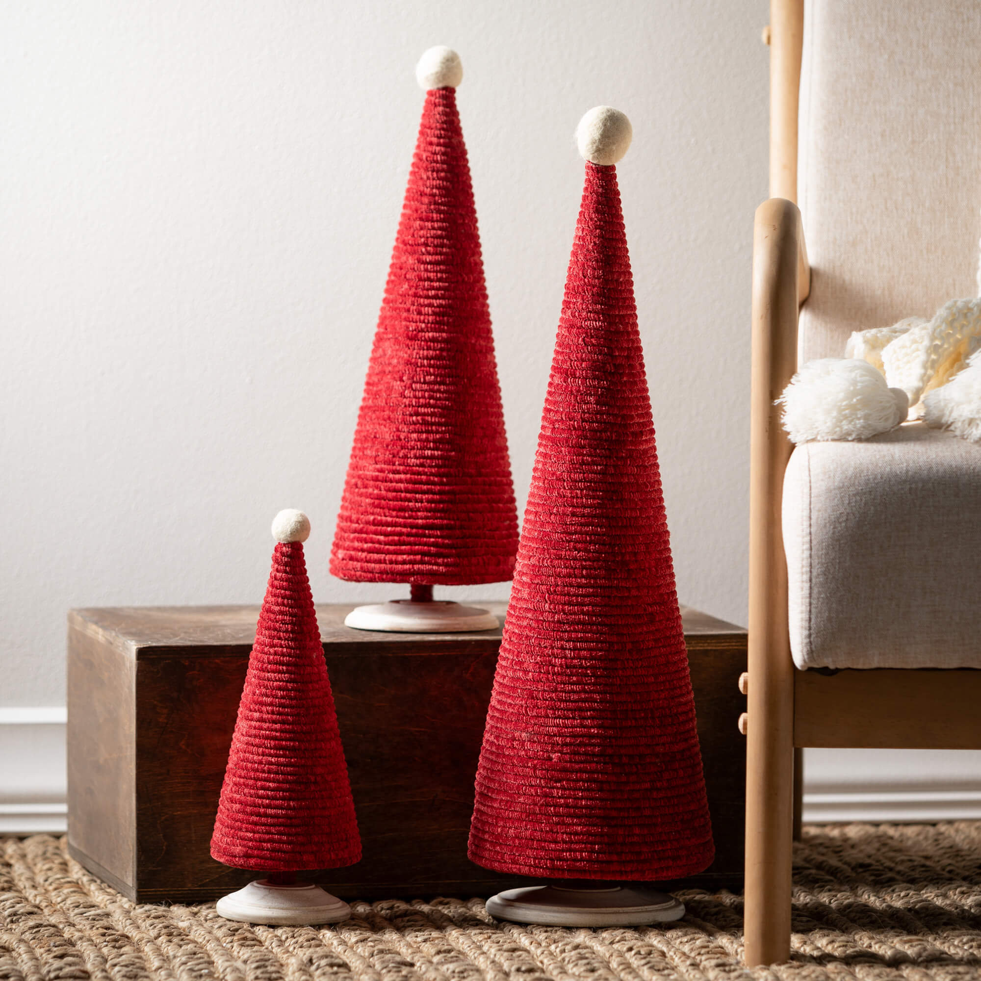 The Holiday Aisle® 24.5", 18.5" & 12.5" Christmas Red Tabletop Cone ...