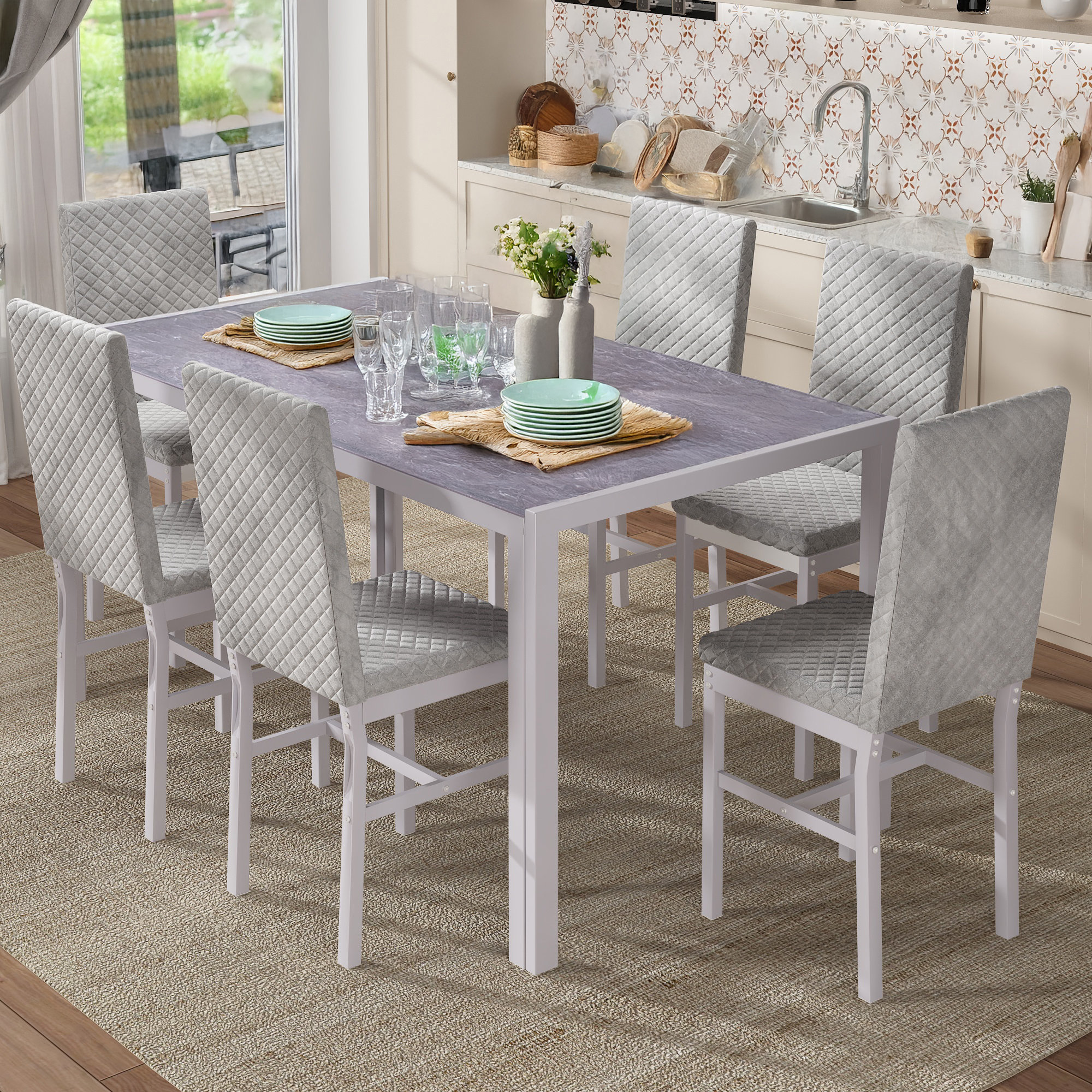 Ebern Designs Modern & Contemporary Style 7 Pieces Dining Room Table ...