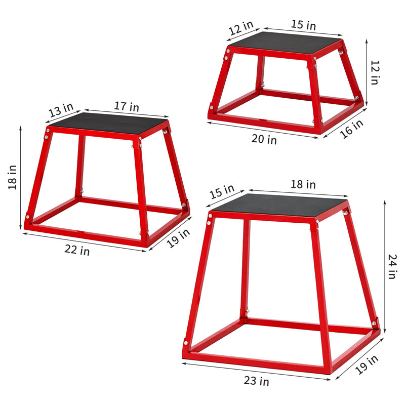 Qeetex 12+18+24 inches red Rectangle Plyometric Jump Stools Steel Plyo ...