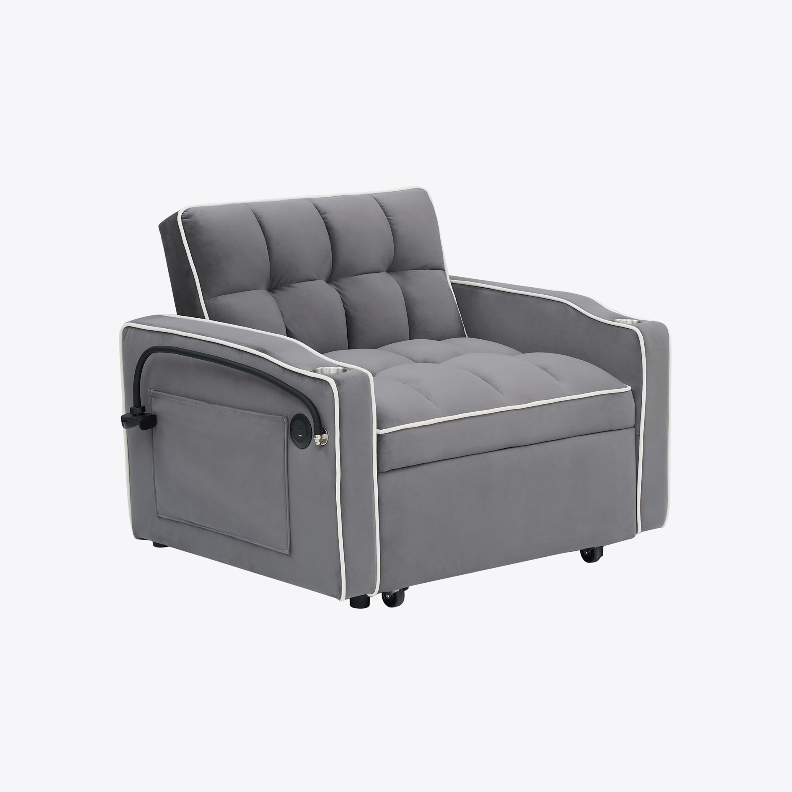 Latitude Run® Velvet sofabed with side table, 3-in-1 pull-out single ...