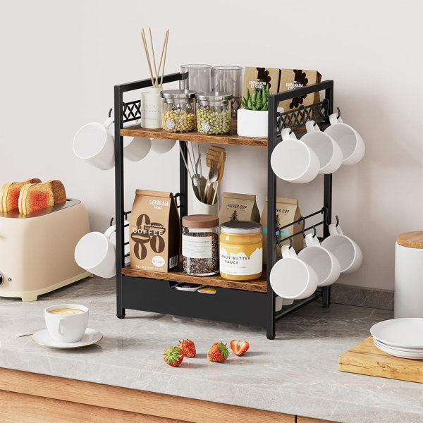 17 Stories Coffee Bar Organizer Countertop, 2 Tier Mug Cup Holder Stand ...