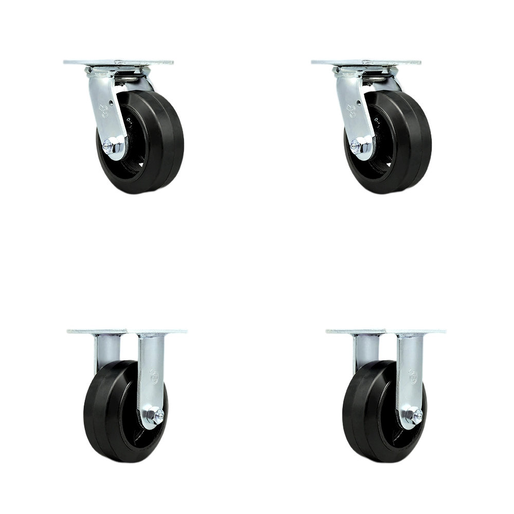 Service Caster 4 Piece Rubber on Steel Caster Set with Ball Bearings 2 ...
