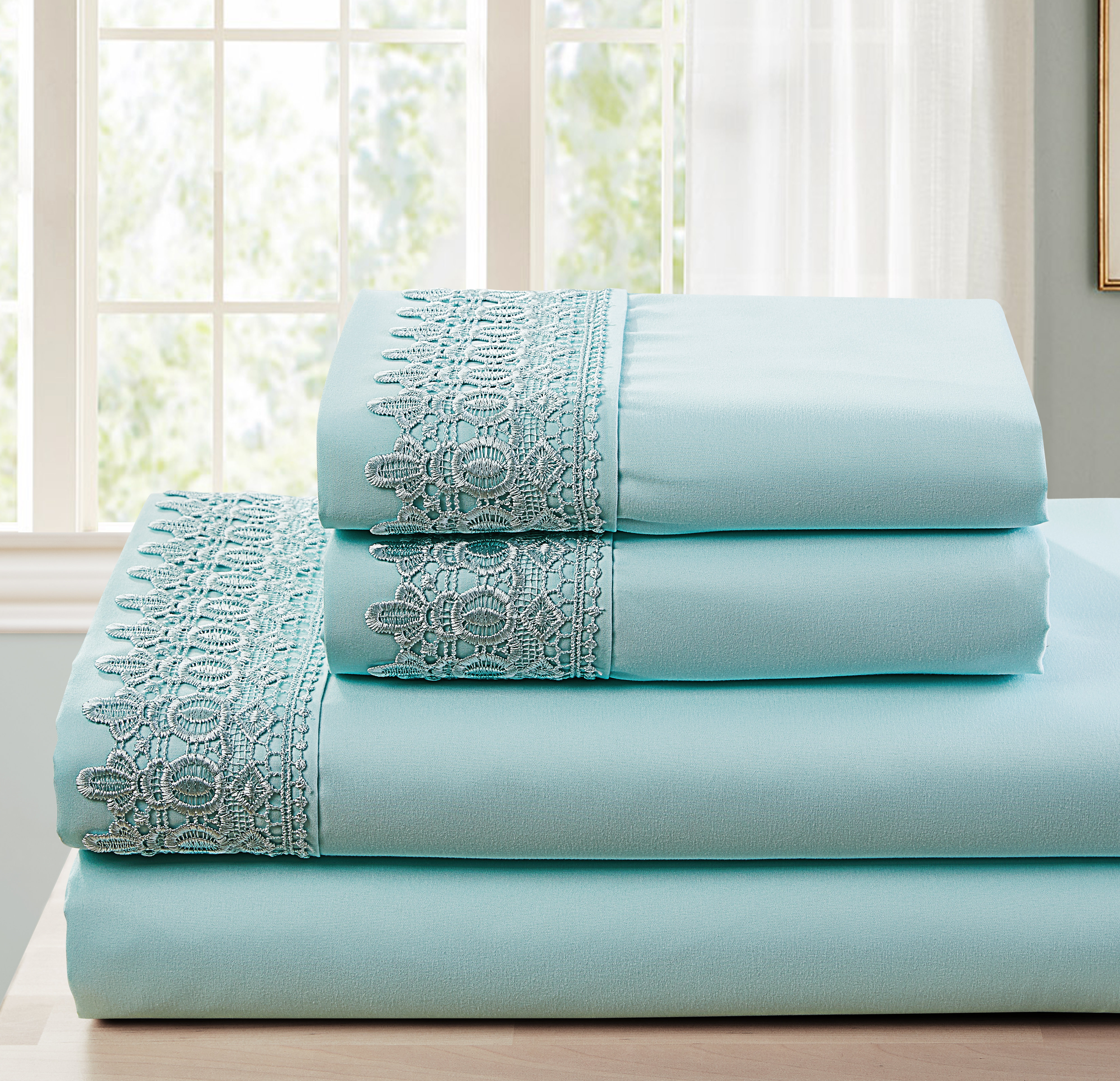 Spirit Linen Premium Lace Embelished Pillowcase Sheet Set & Reviews ...