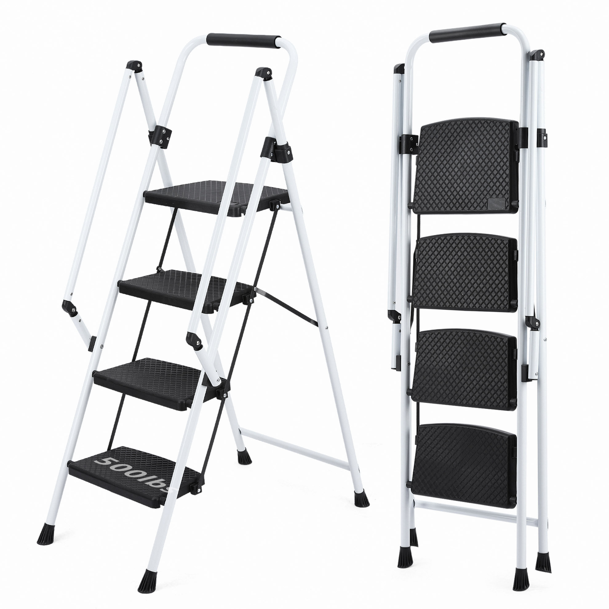 Ebern Designs Four-Step Ladder, Light Folding Four-Step Stool, Wide ...