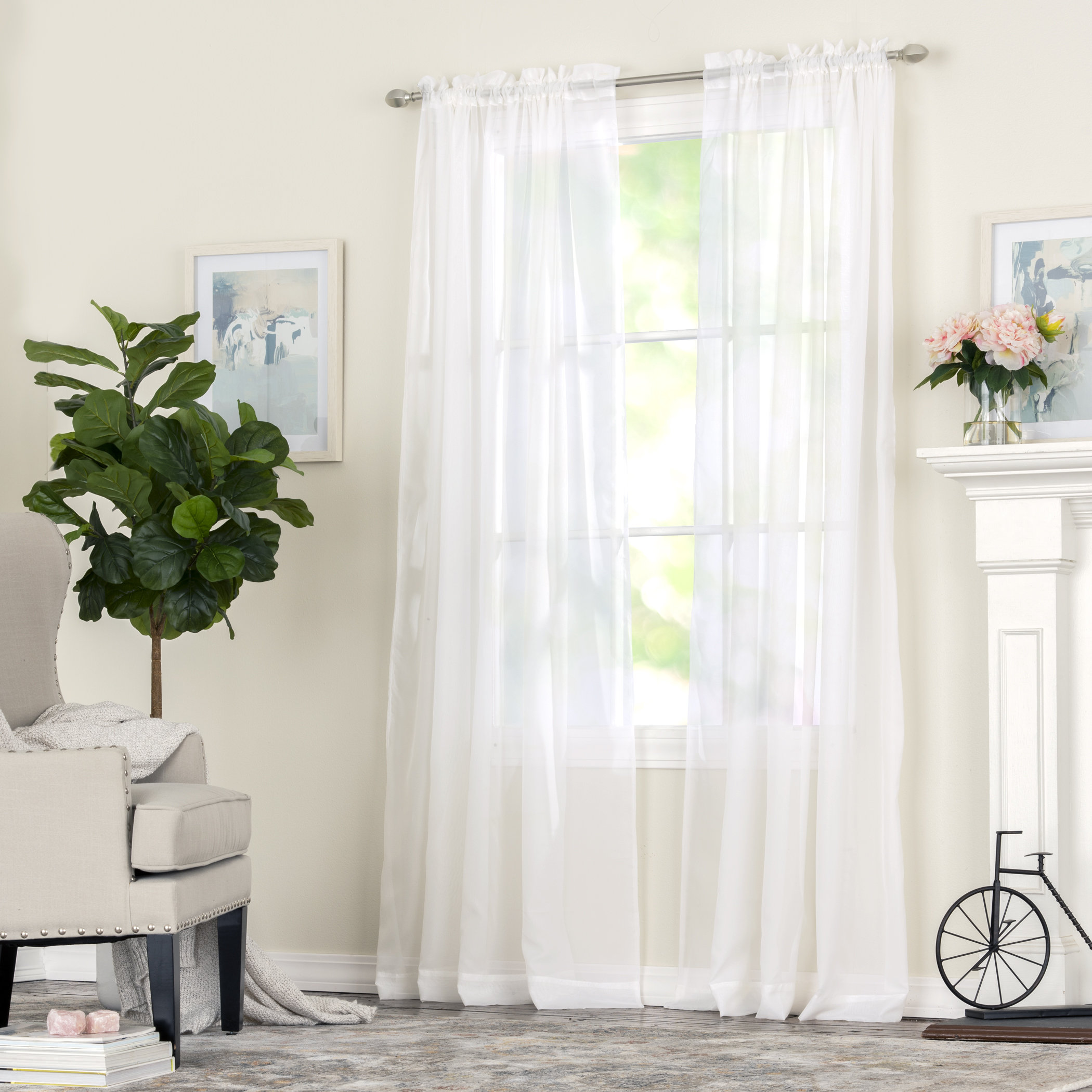 Ebern Designs Messancy 100% Polyester Sheer Crushed Voile Solid Color ...