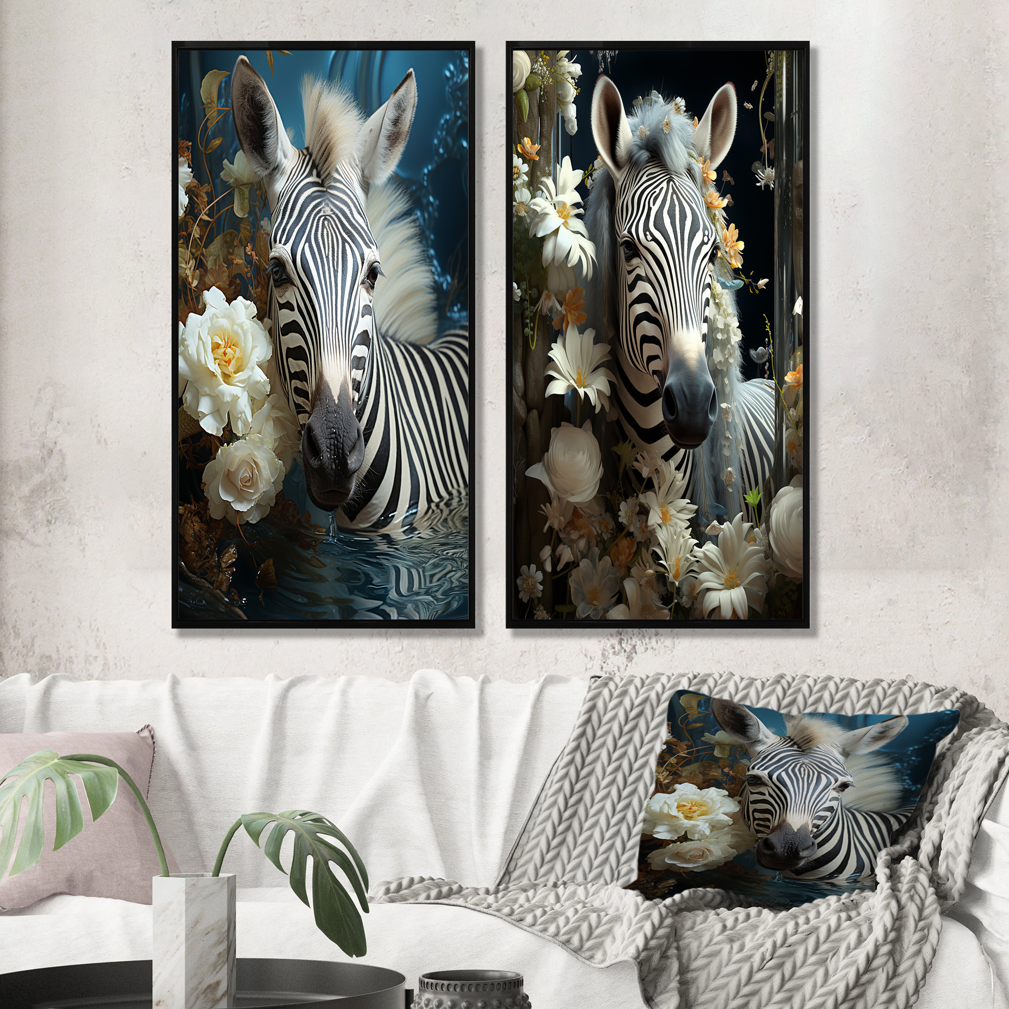 Lark Manor™ Zebra Zest With White Flower - Animals Zebra Canvas Art ...