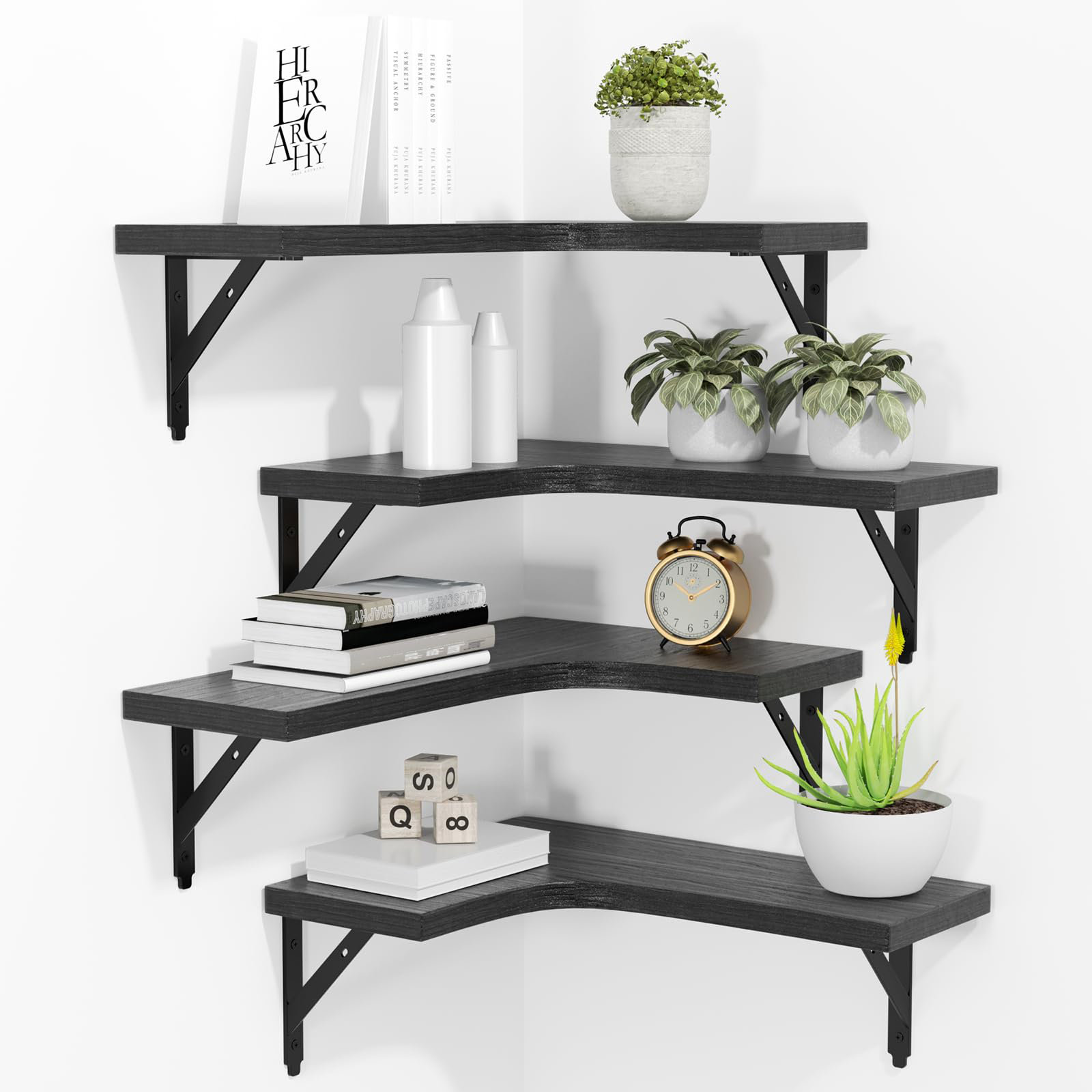 Latitude Run® Corner Floating Shelving Unit, Wall-Mounted, 4-Piece Set ...