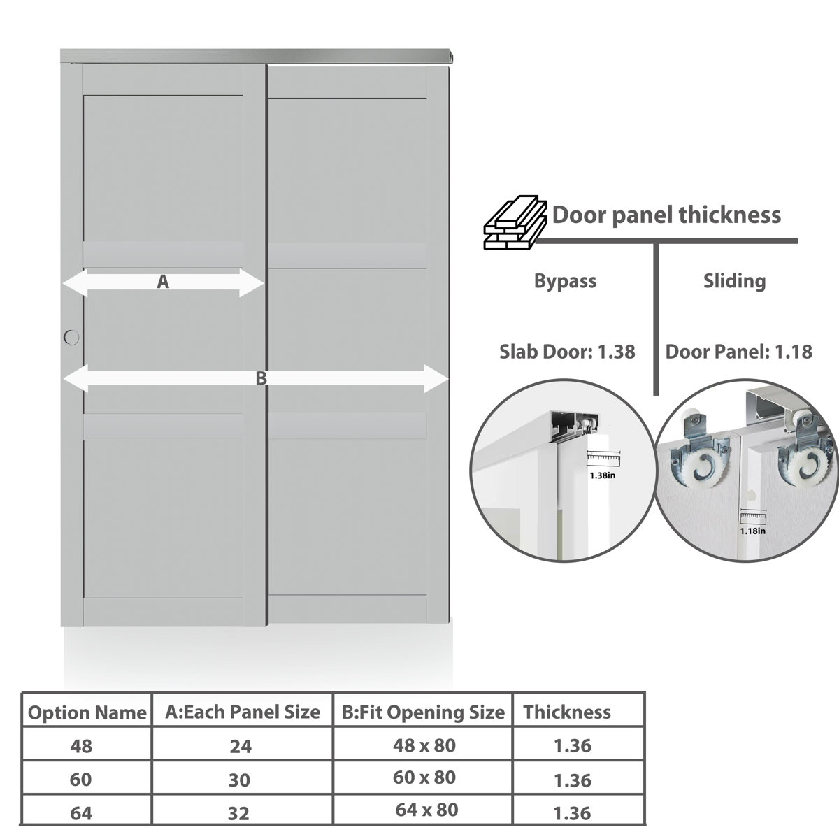 DOOOLI 2 MDF Interior Slab Doors With Aluminium Hardware Bypass Sliding ...