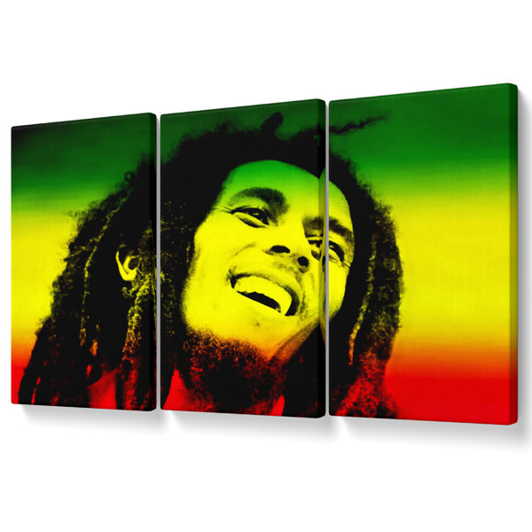 Brayden Studio Bob Marley Rasta Colours - 3 Piece Wrapped Canvas ...