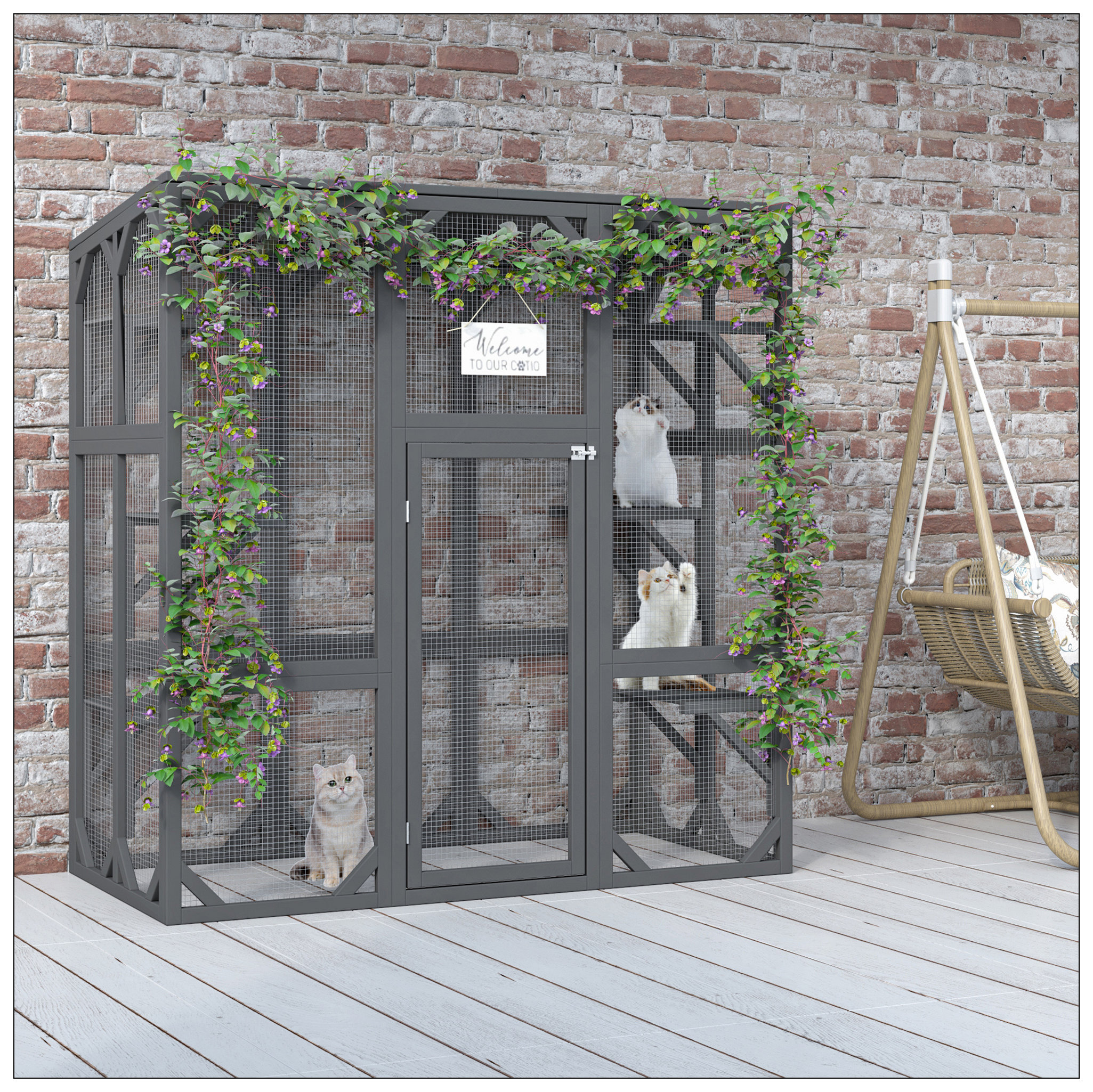 REDmintss Catio Outdoor Cat Enclosure With Six Platforms, Large Enter ...