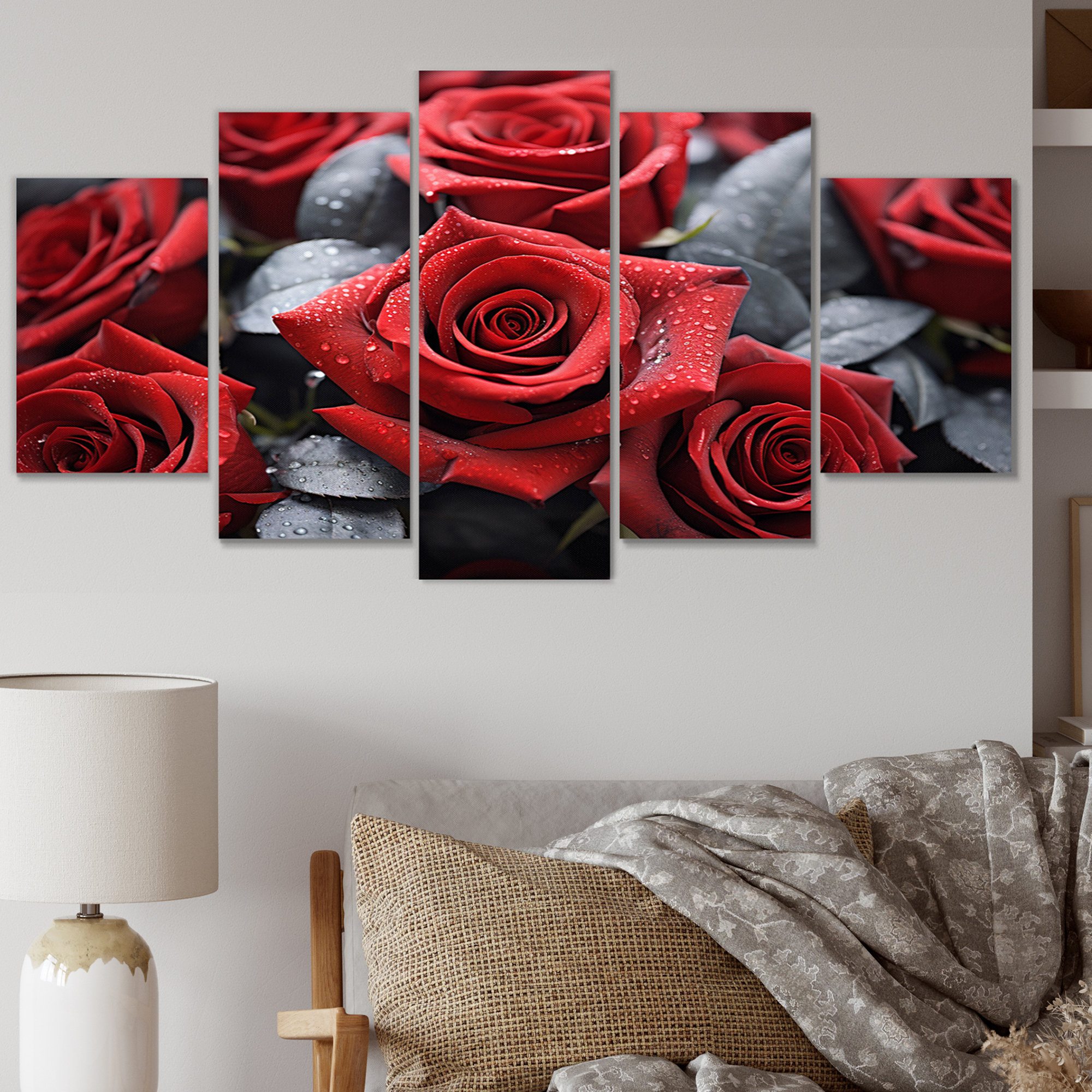 Ebern Designs Red Gray Rose Eternal Beauty 5 Pieces | Wayfair
