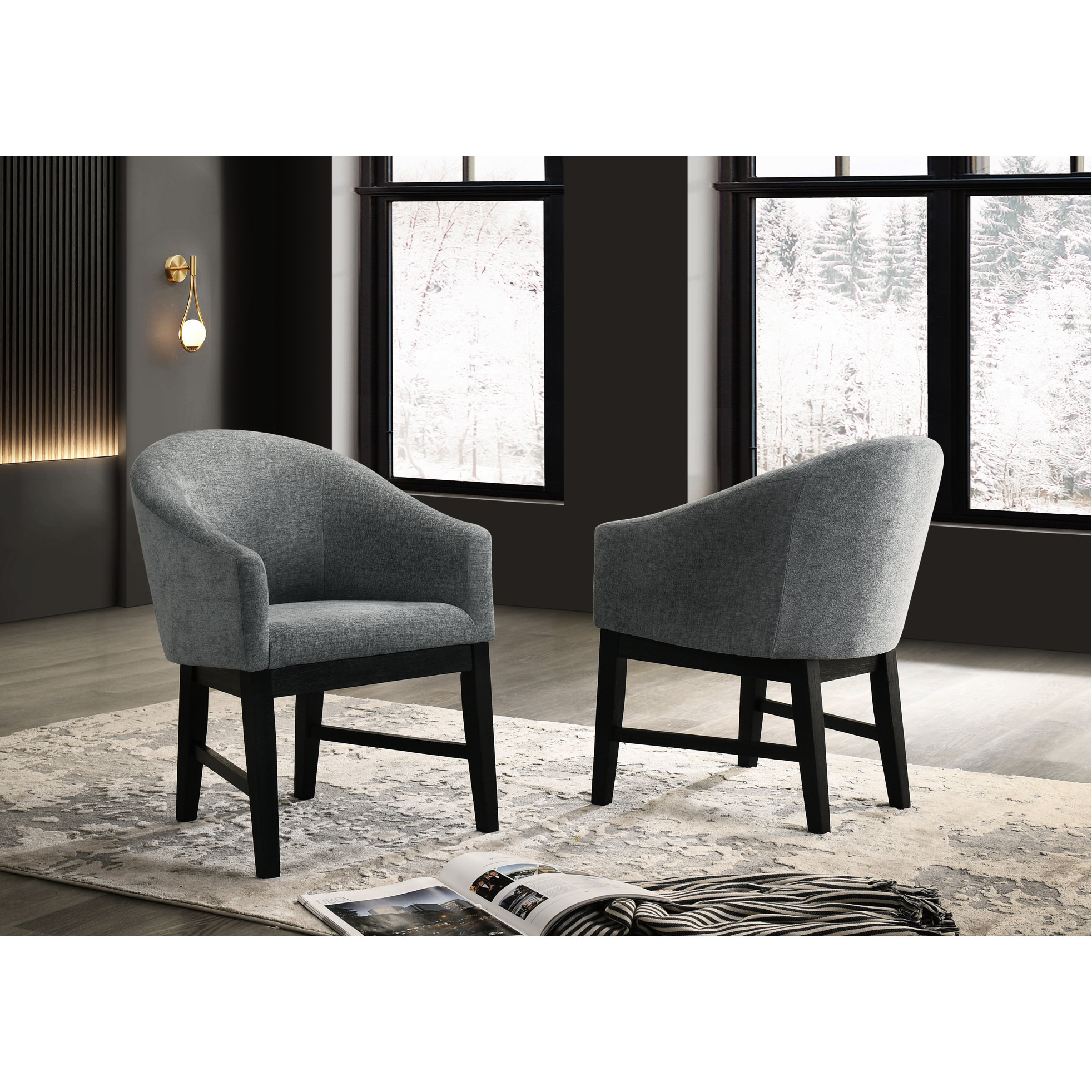 Hokku Designs 2 Gray Fabric Seating Chairs With Black Legs For Dining ...