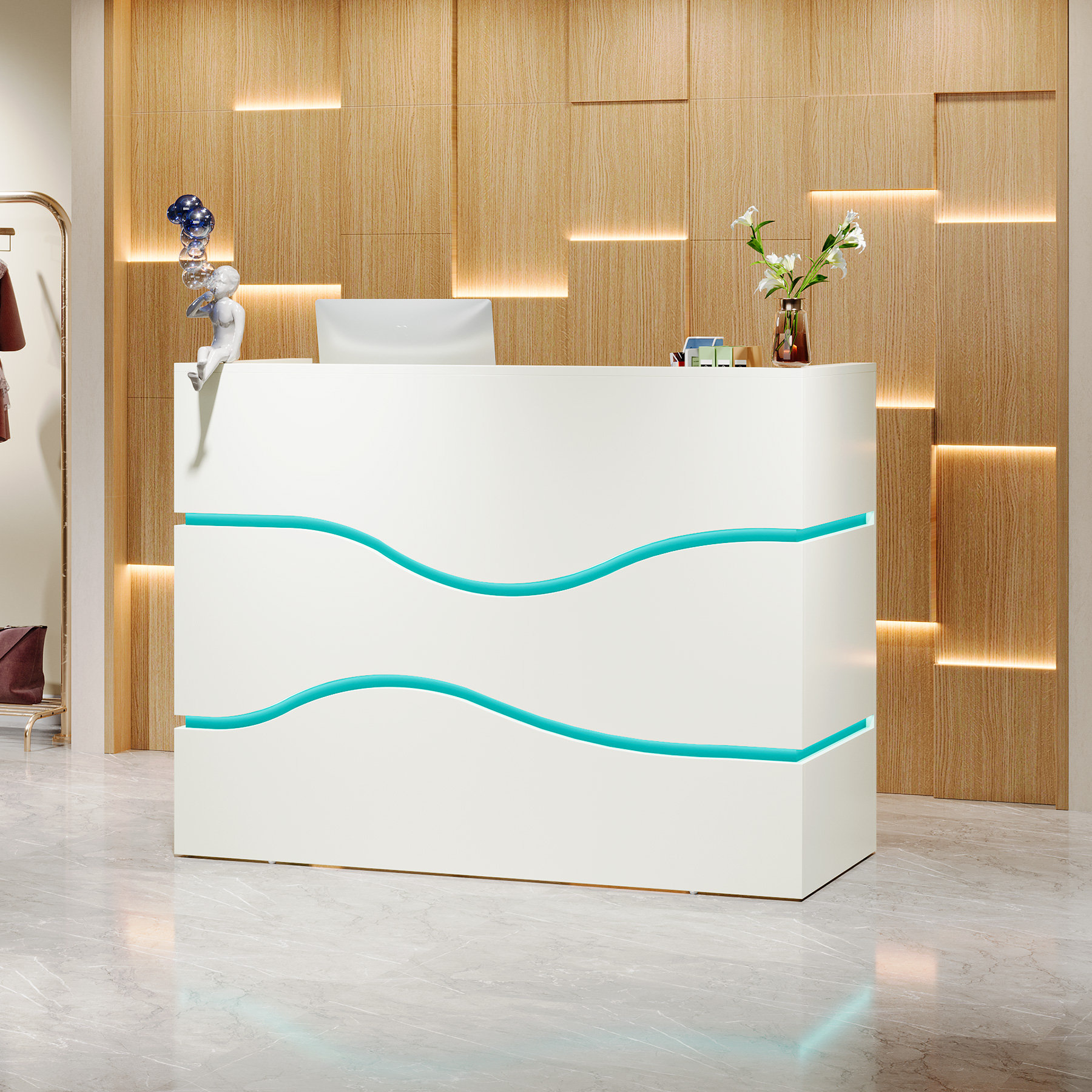 Ebern Designs Modern Reception Desk with 7-Colour LED Lights, 55-Inch ...