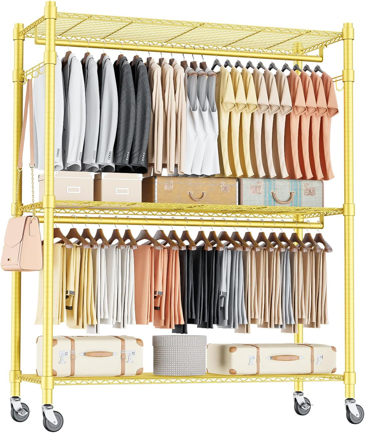 Rebrilliant 3 Tier Garment Rack With Wheels, Portable Closets For ...