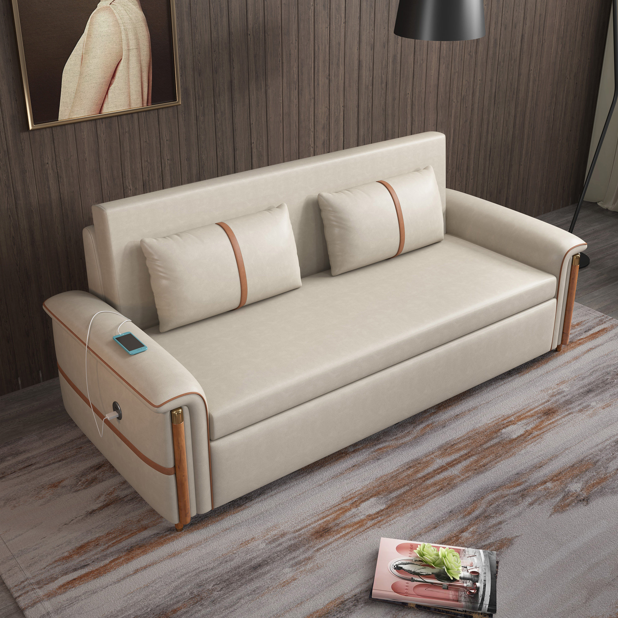 Latitude Run® Decimo 70.87'' Upholstered Faux Leather Sofa Bed,Sleeper ...