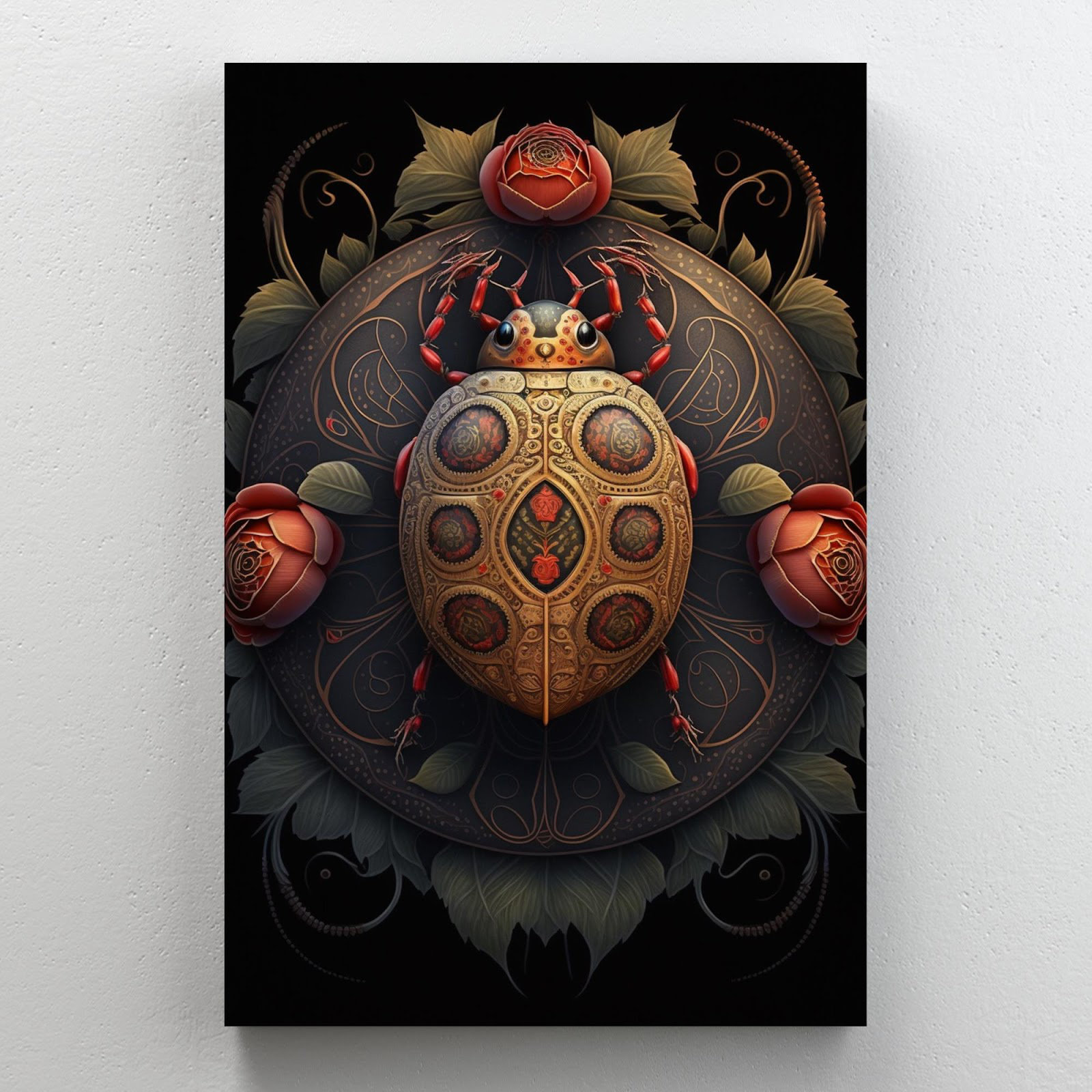 August Grove® Roses and Ladybug - Wrapped Canvas Graphic Art | Wayfair