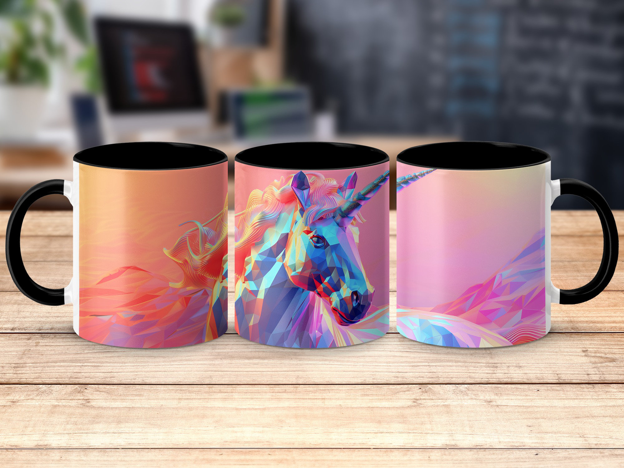 East Urban Home Colourful 3D Design 11oz Accent Mugs – White Ceramic ...