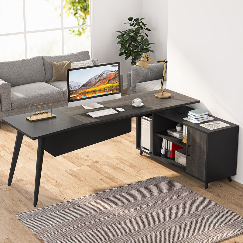 George Oliver 78.74-Inch L-Shaped Executive Office Desk With File ...