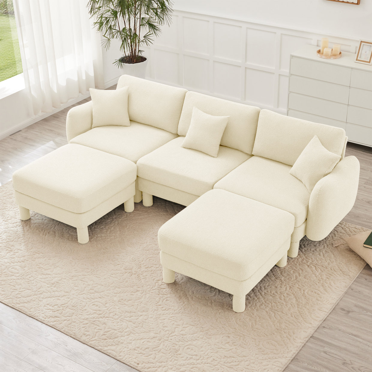 Latitude Run® Boucle Fabric U Shape Sectional 3-Seater Sofa Couch With ...