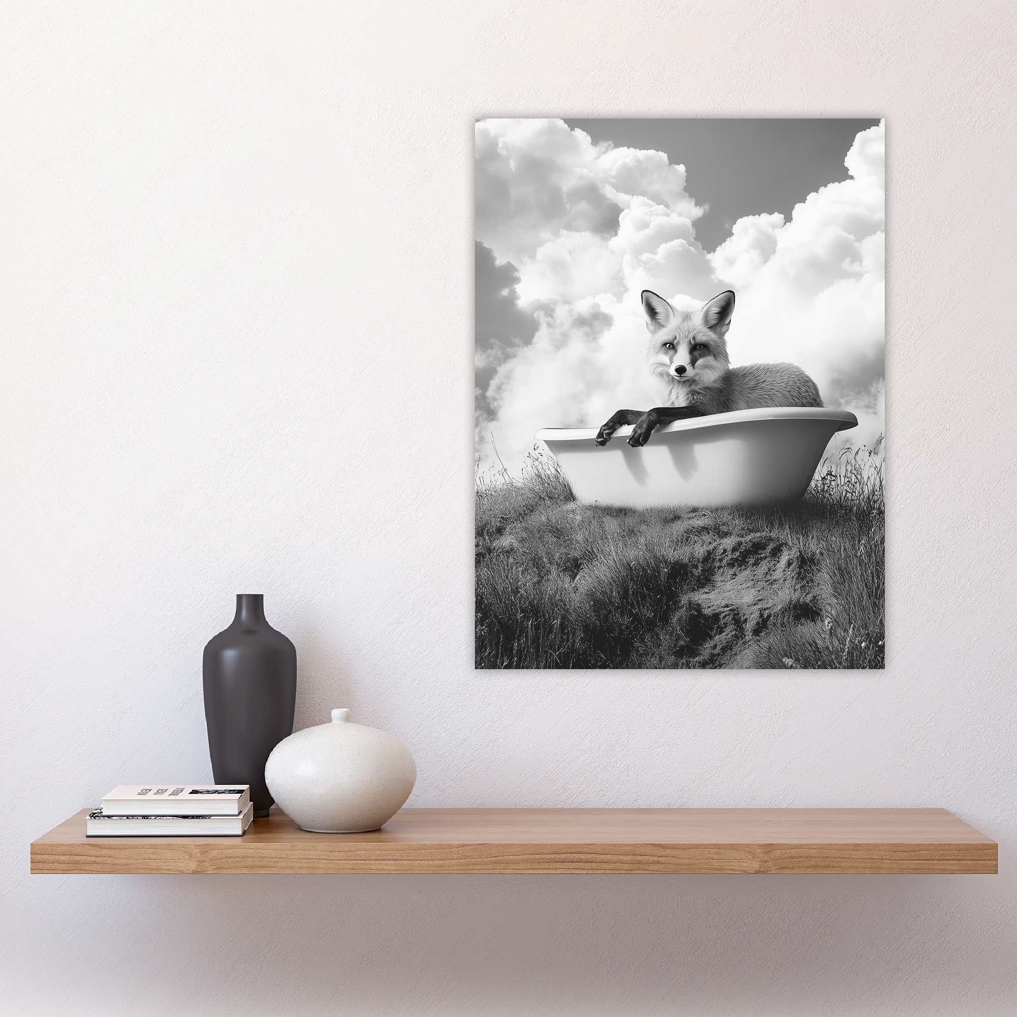 Happy Larry Fox in Bathtub in a Field Surreal Wall Art Print | Wayfair ...