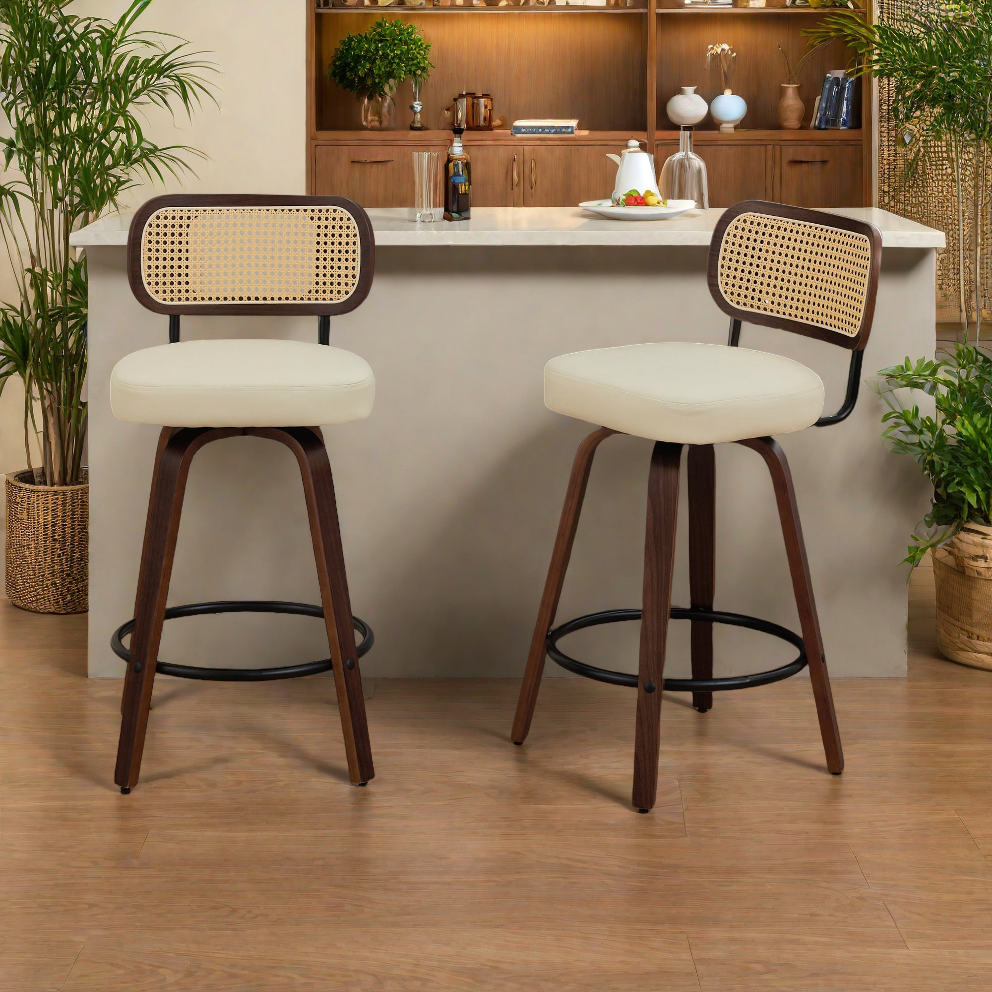PhoebeHoliday Set Of 2 Counter Height Bar Stools - 26 Inch Rattan ...