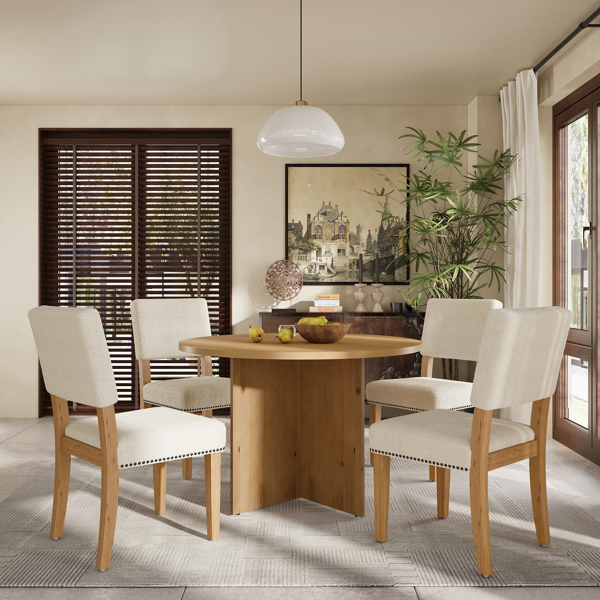 Lark Manor Modern 5-Piece Round Dining Table Set Pedestal Kitchen Table ...